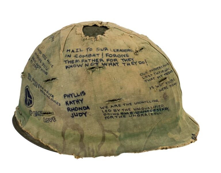 Photos of Helmet Graffiti in the Vietnam War